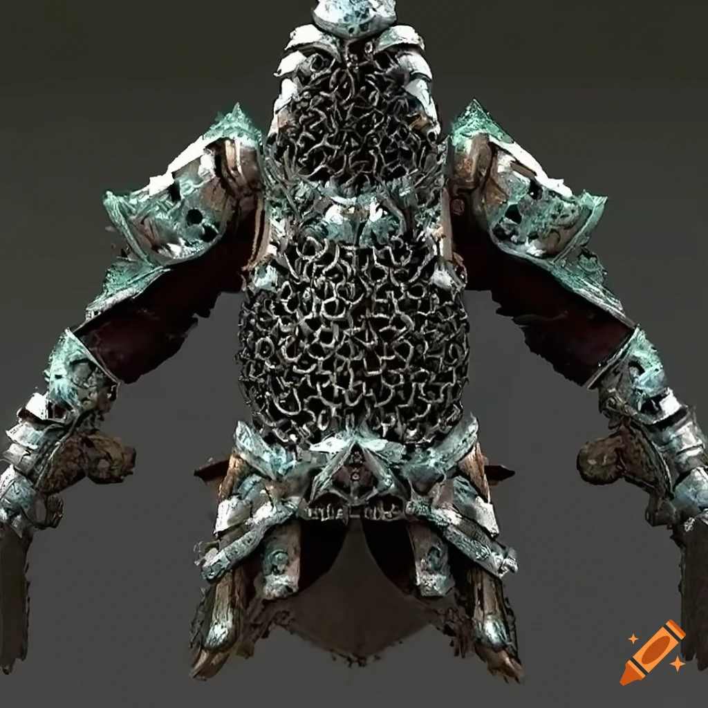 Front view of a magical gothic armor made of chainmail composite ...