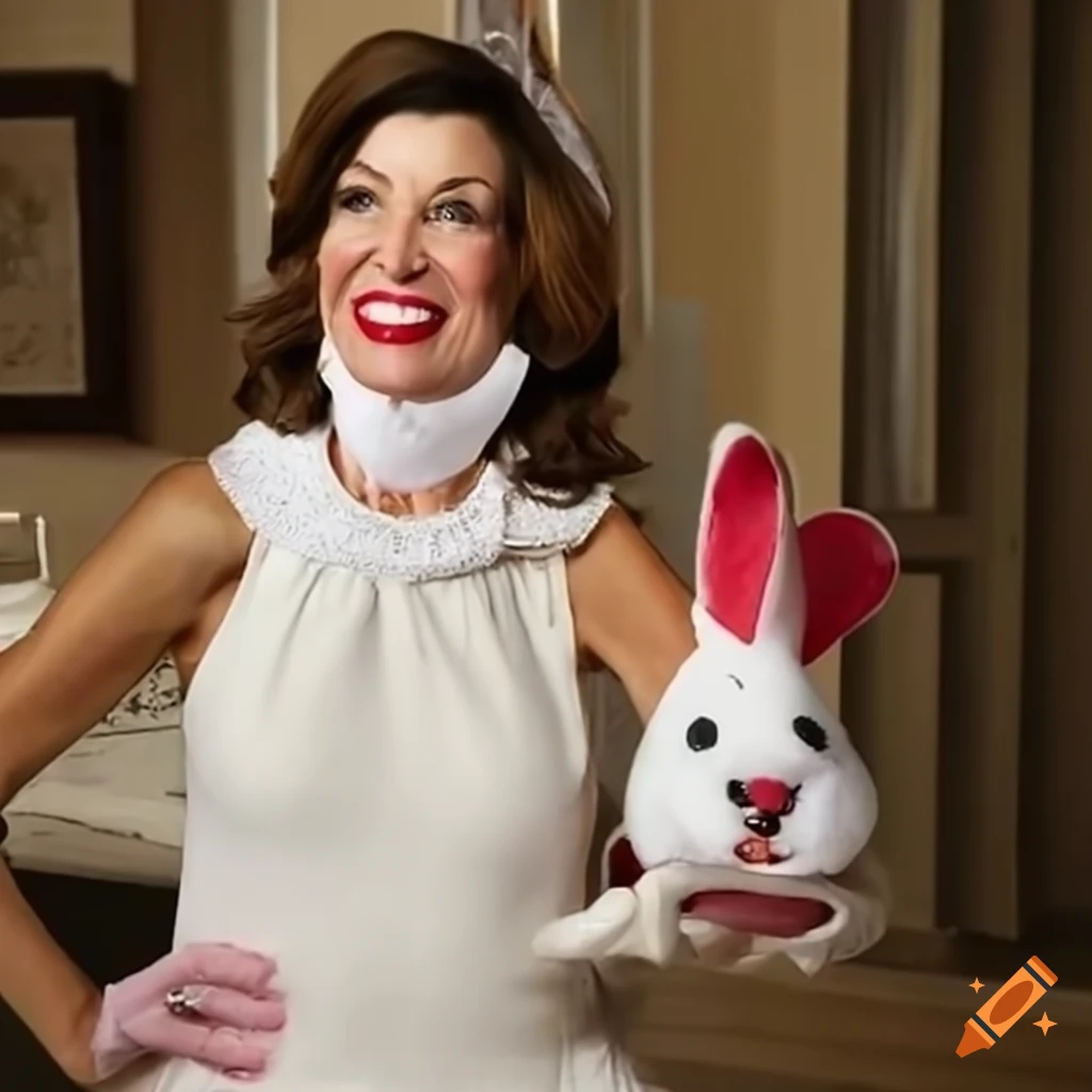 Kathy Hochul in a rabbit Easter bunny costume on Craiyon