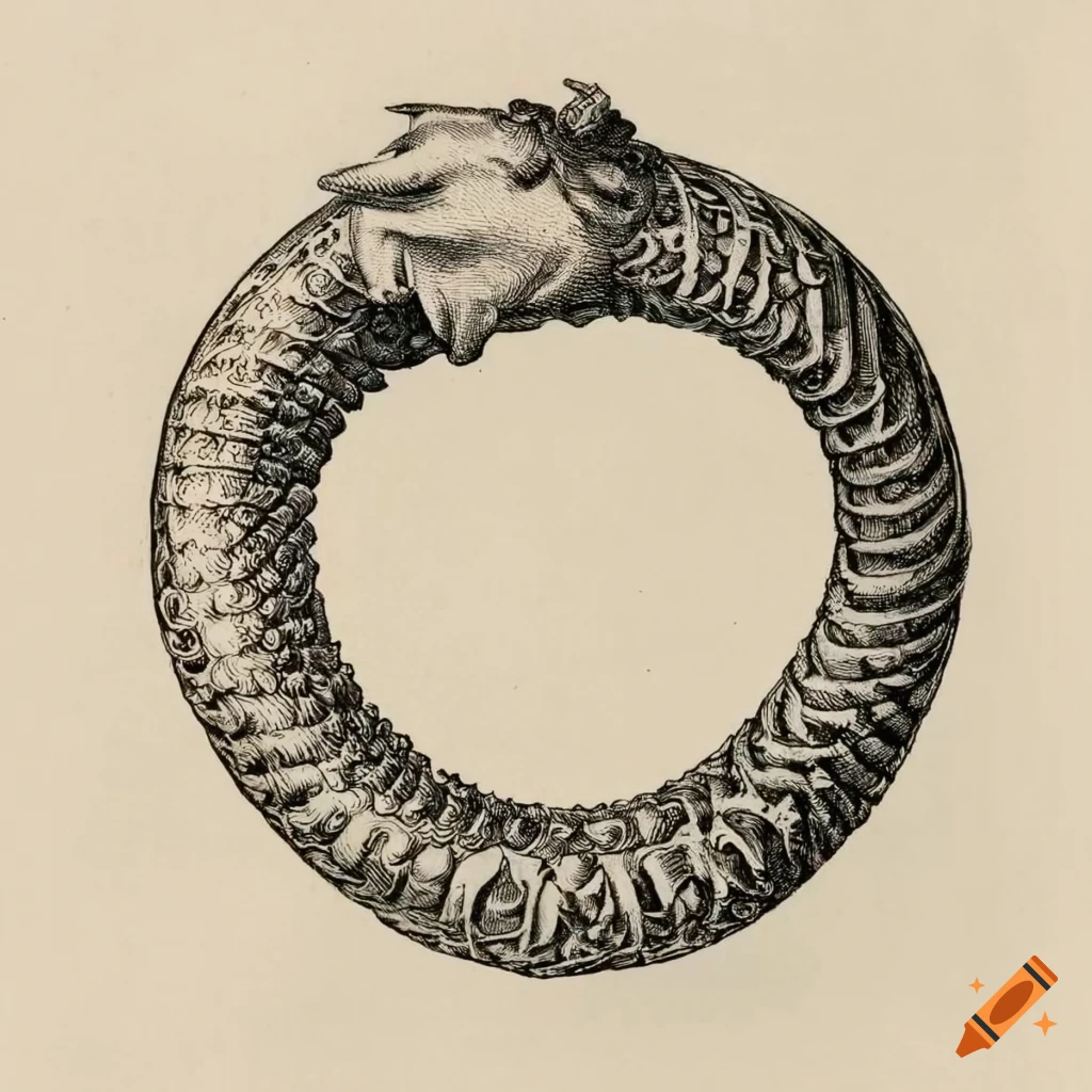 Dürer engraving of Ouroboros symbol on Craiyon