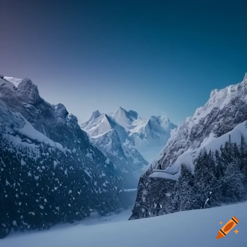 Snowy mountain landscape on Craiyon