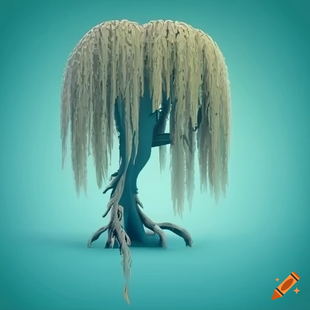 Stylized intricate weeping willow tree design on Craiyon
