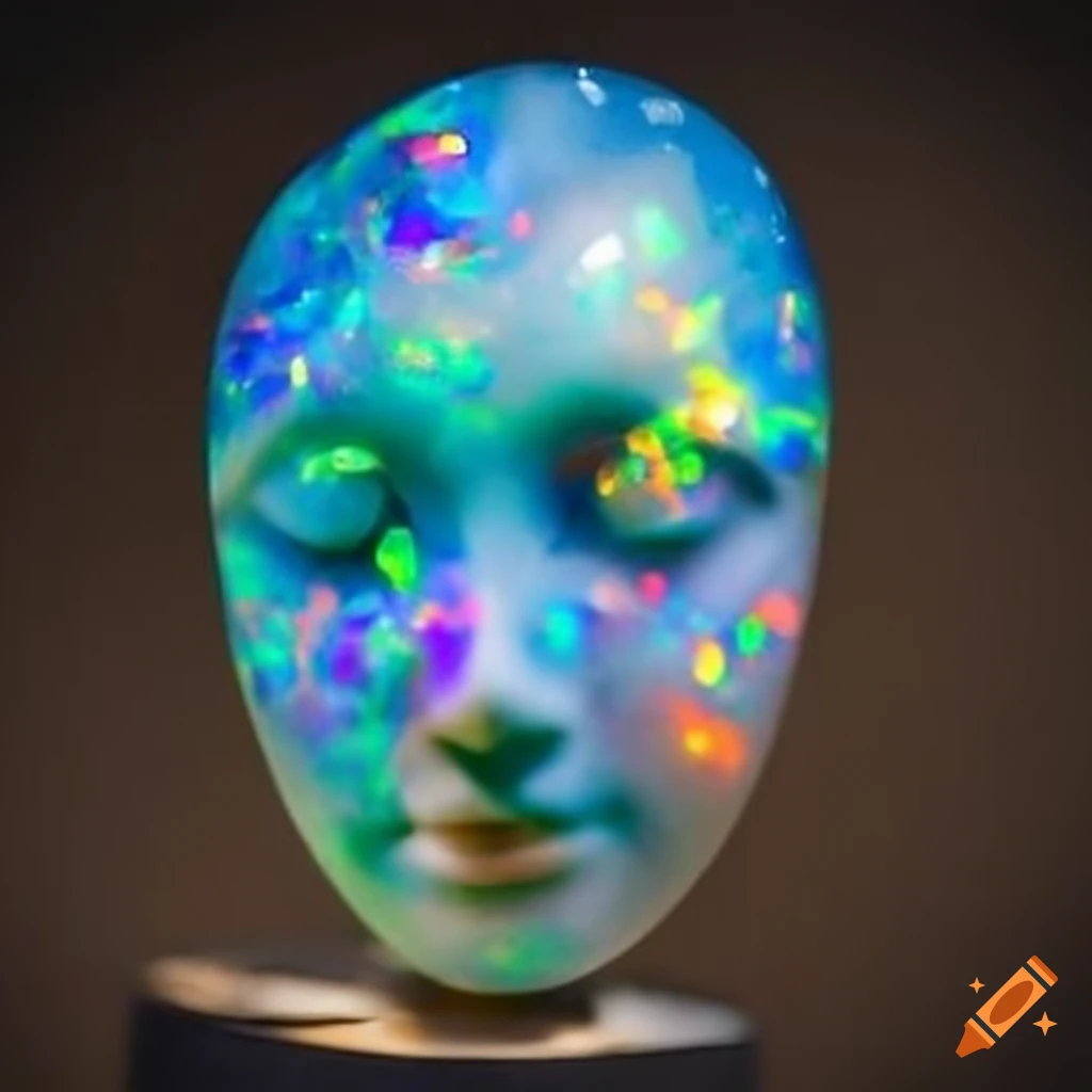 Opal gemstone human face sculpture on Craiyon