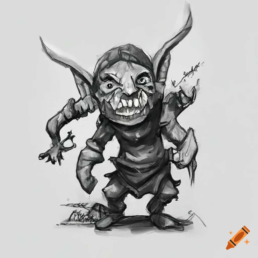 Happy goblin character with reflection in cute ink art style on Craiyon