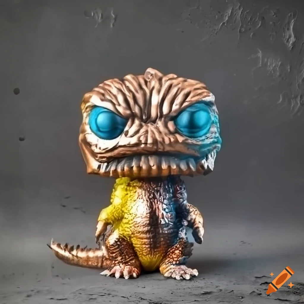 Funko pop lemon dressed as Godzilla figurine on concrete background on ...