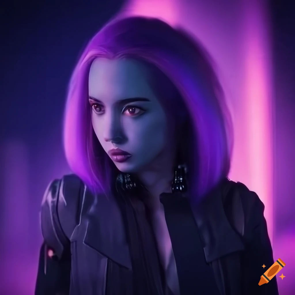 Portrait of a female NPC in a cyberpunk city with detailed lighting on ...