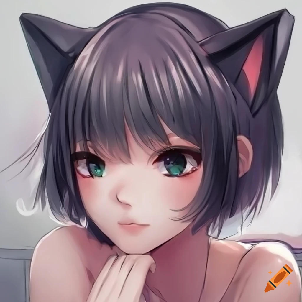 Anime Girl With Short Black Hair And Cat Ears On Craiyon