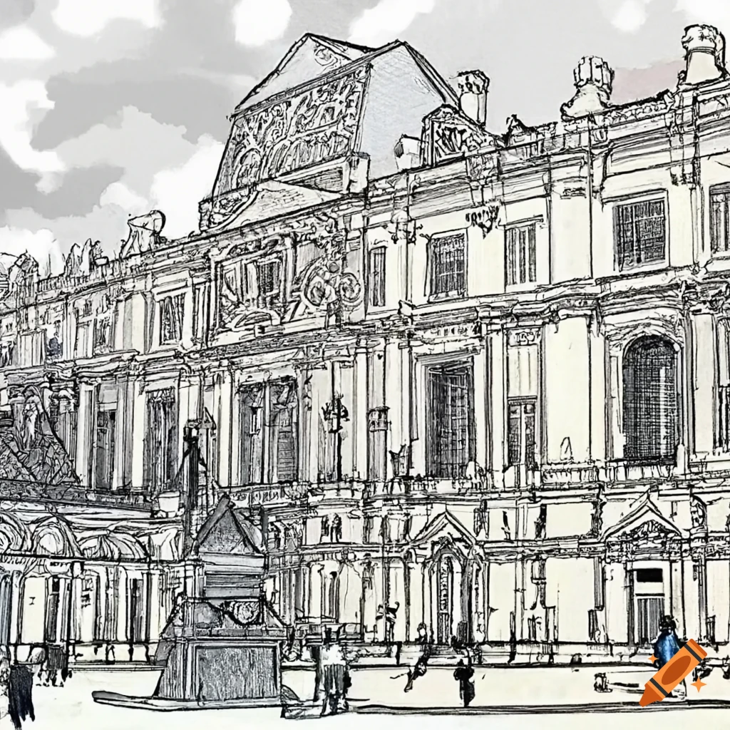 Coloring book louvre museum on Craiyon
