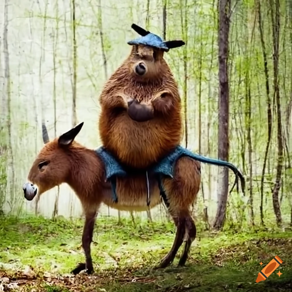 Rabid humanoid beaver riding a donkey on Craiyon