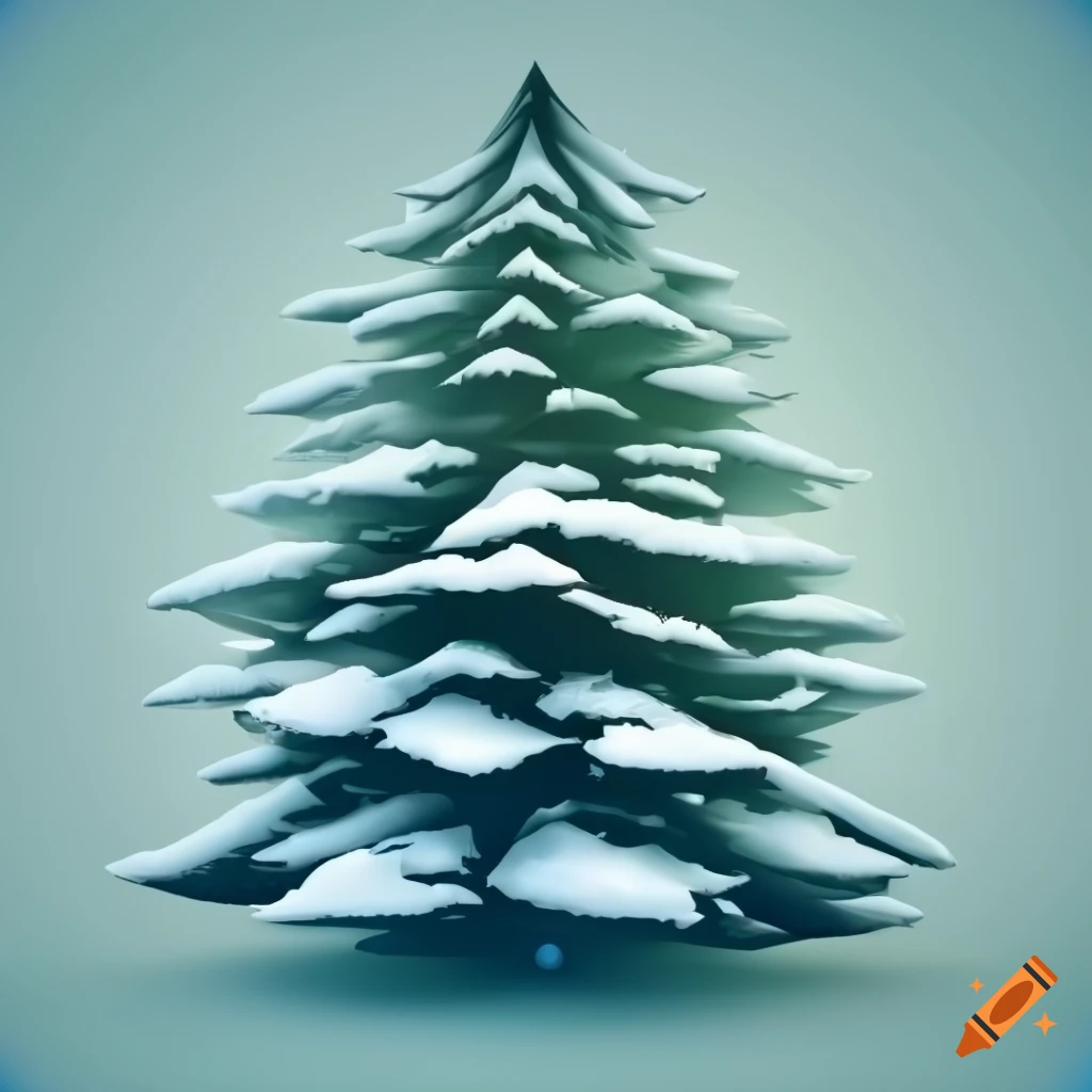 Stylized pine tree covered in snow on Craiyon