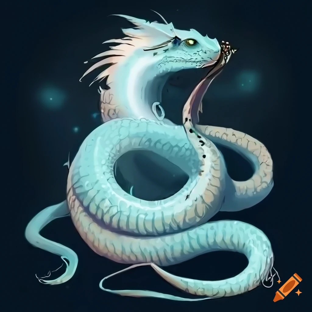 Elegant and graceful celestial white snake creature with expressive ...