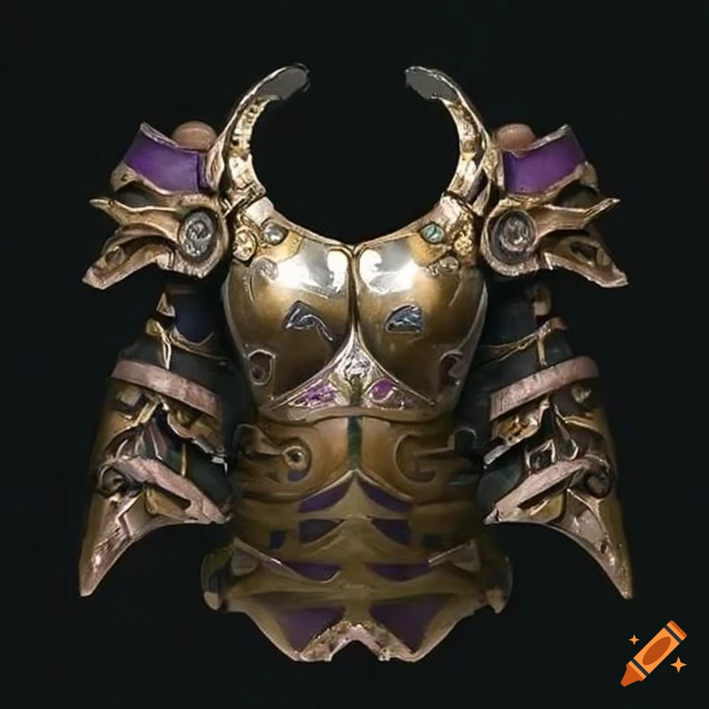 Front view of intricately designed magic body armor on Craiyon