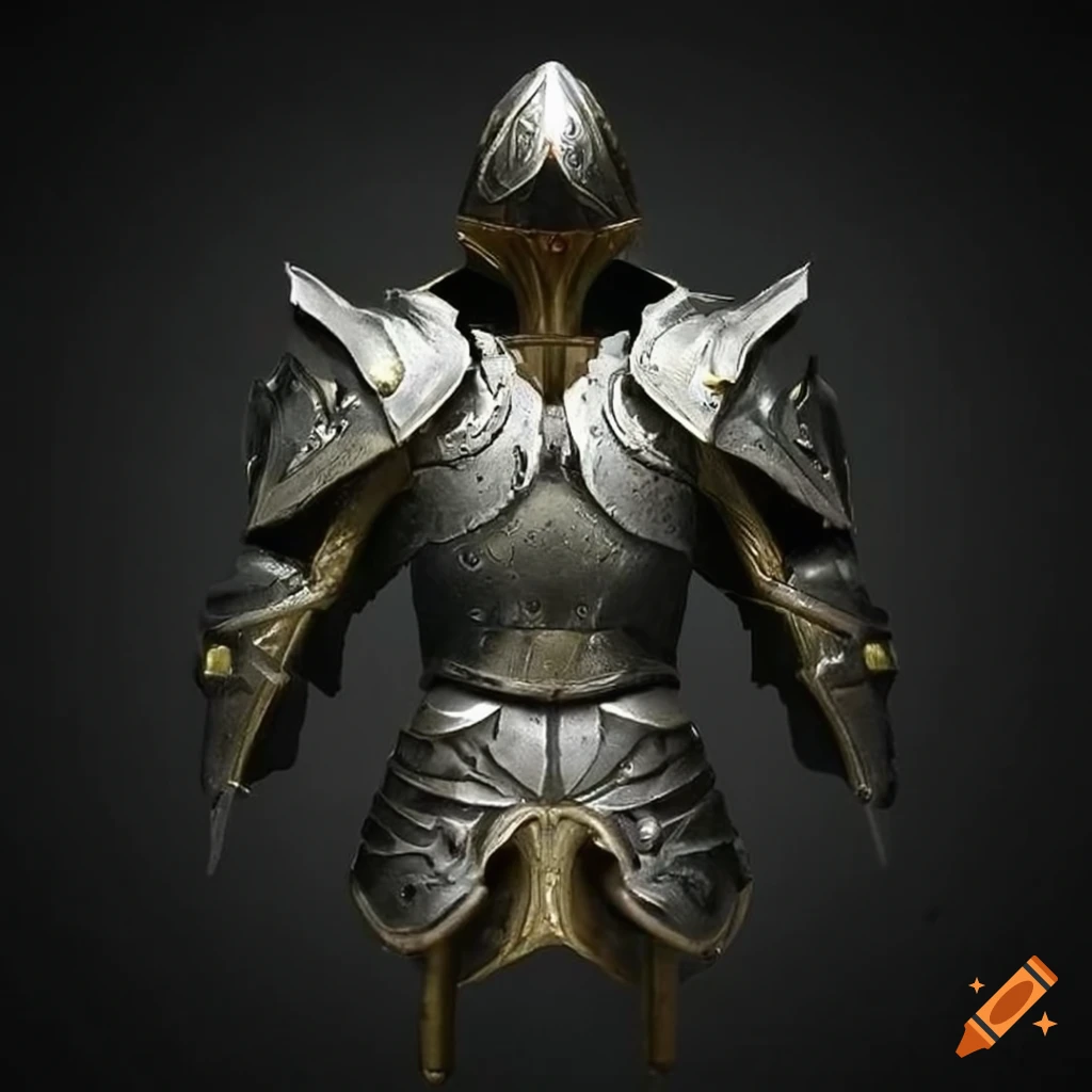 Close view of heavily armored magical body armor from the front on Craiyon