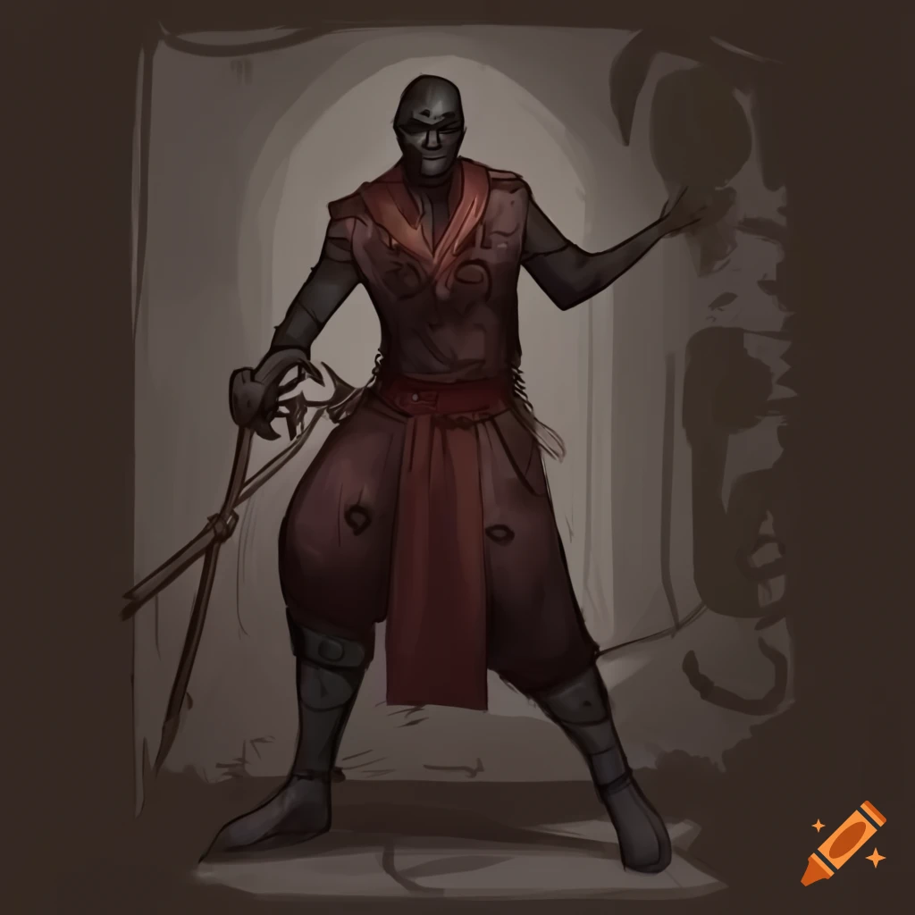 Tall and skinny monk in ninja attire for dnd with black skin on Craiyon