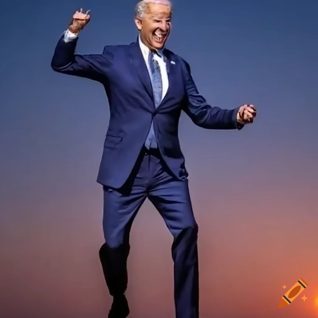 Excited joe biden with american flags and explosions raising both fists ...
