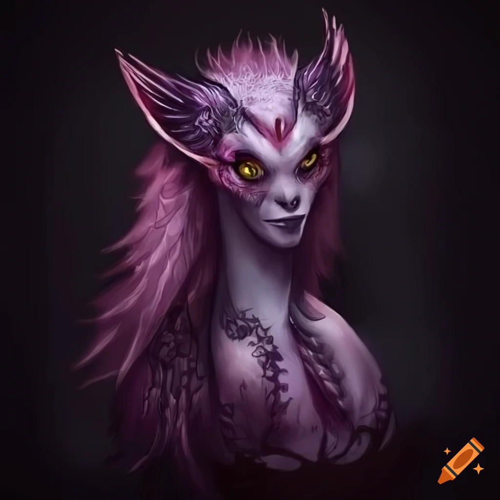 Elegant and graceful demonic mythical creature with expressive eyes and ...