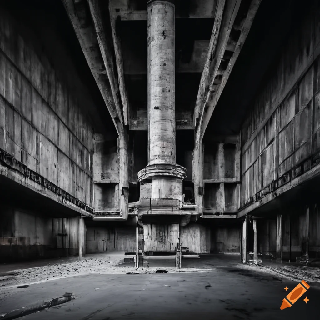 Brutalist industrial megastructure with pipes and cables on Craiyon