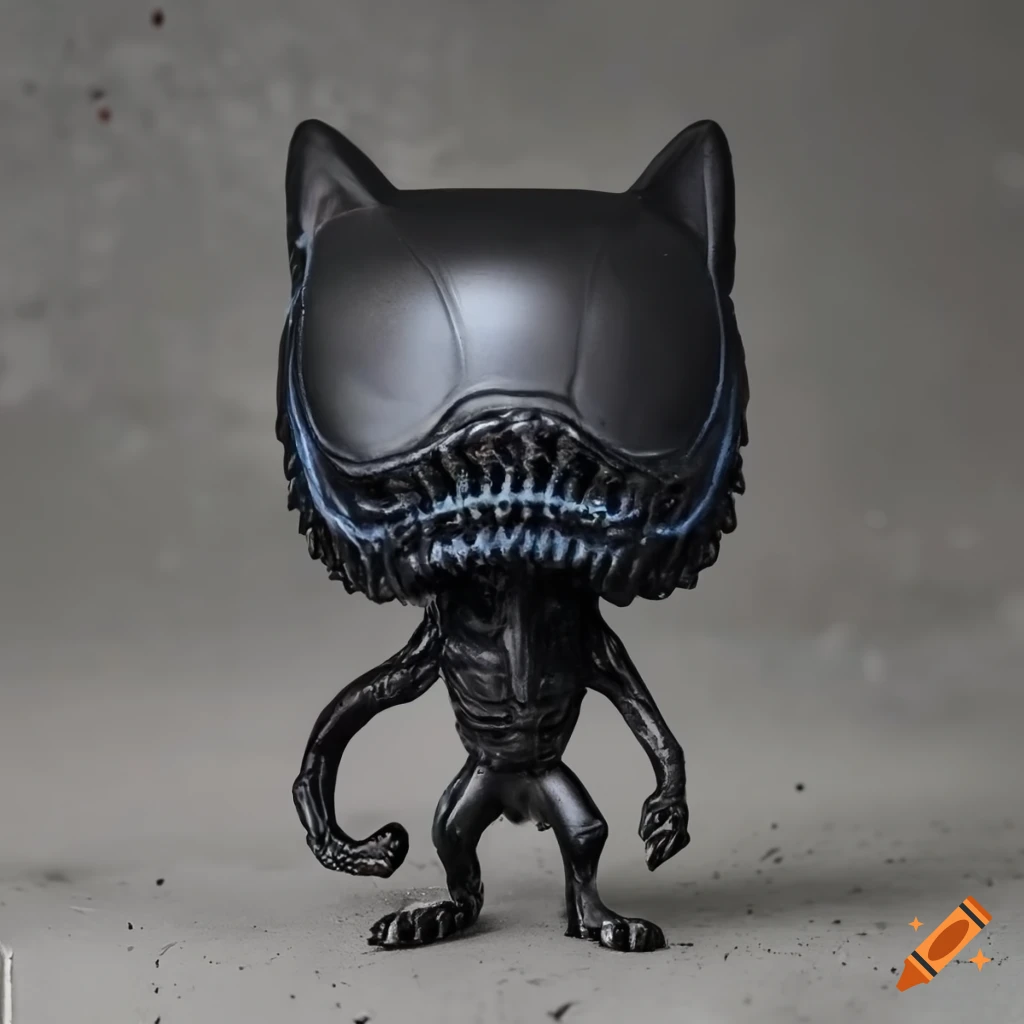 Xenomorph dressed as a cat funko pop figurine on concrete background on ...