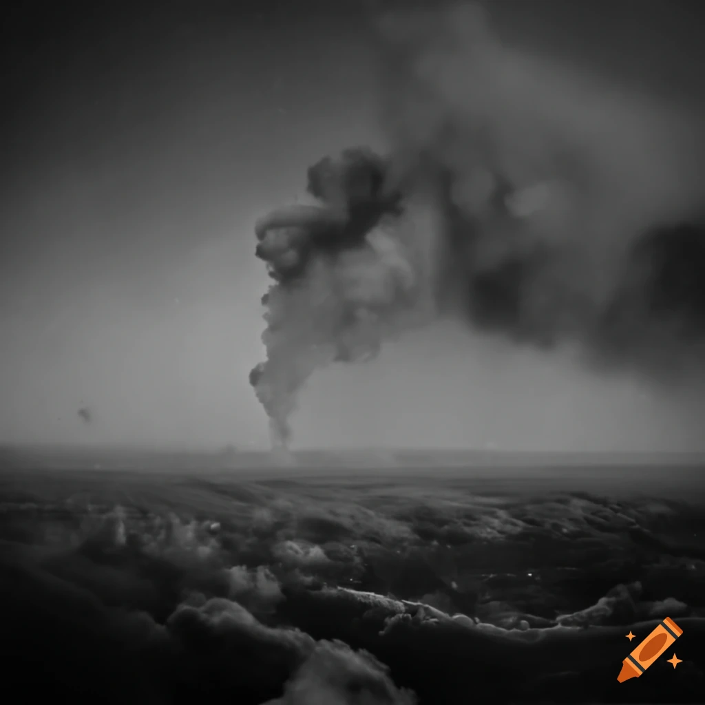 WW1 trench warfare aerial view with smoke, dust, and explosions on Craiyon