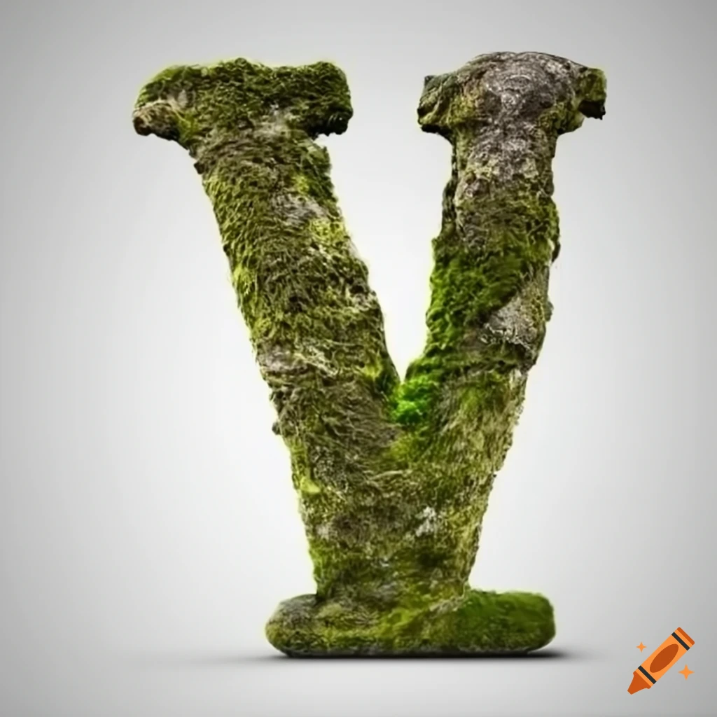 Moss-covered ancient stone letter l on white background on Craiyon
