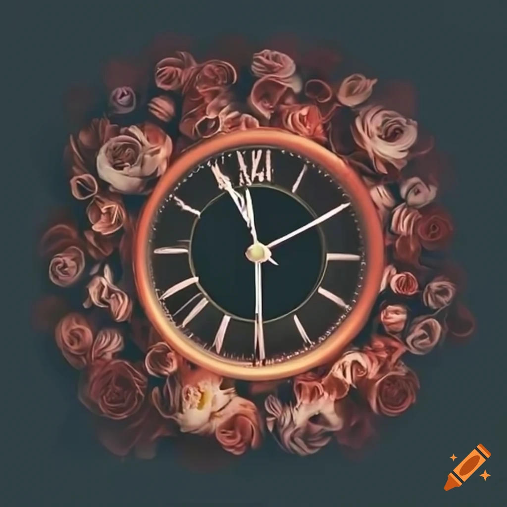 Flower inside clock with faceless crowd of people on Craiyon