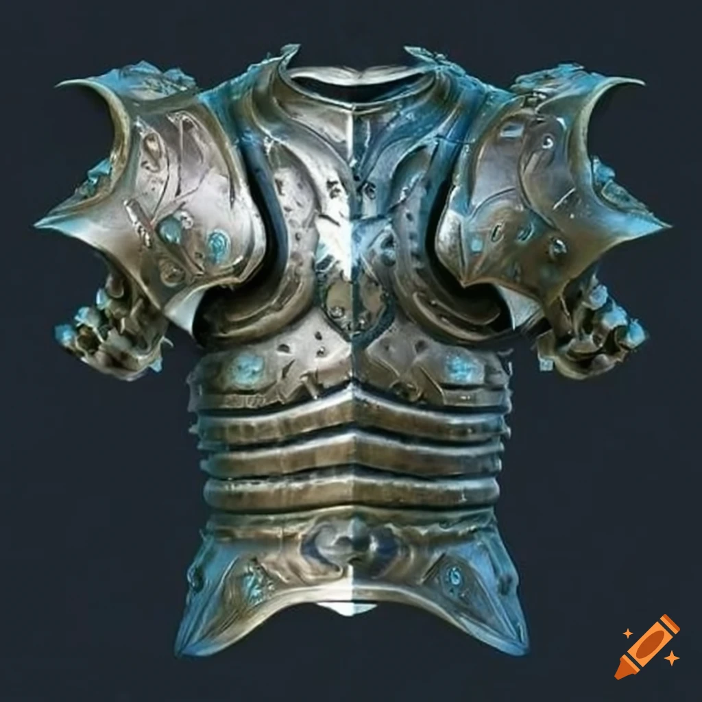 Adorned magical heavy body armor close-up front view on Craiyon