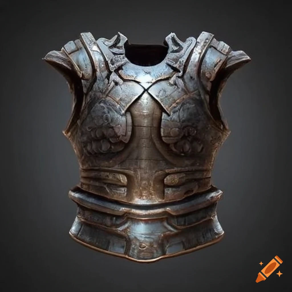 Person wearing heavy armor viewed from the front in a magical setting ...