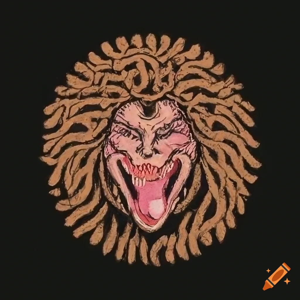 Stylized Gorgoneion portrait of a fierce female with a roaring tongue ...