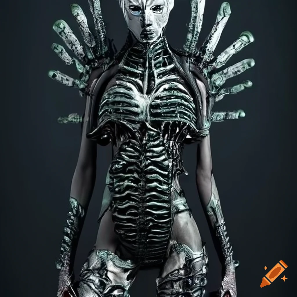 Biomechanical alien high fashion black outfit on Craiyon