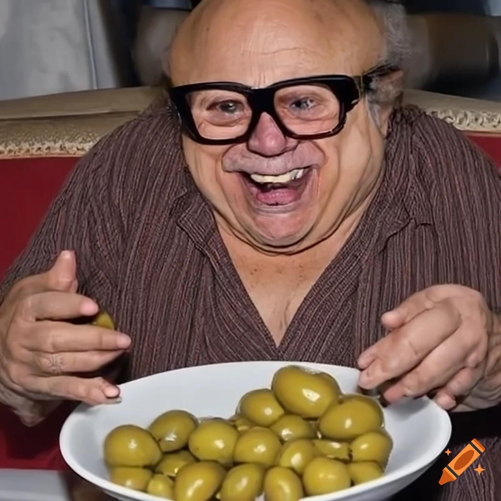 Danny devito enjoying a bowl of olives on Craiyon
