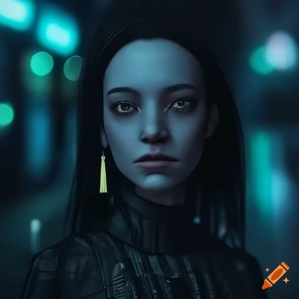 Female NPC in a dark cyberpunk city with detailed lighting and hyper ...