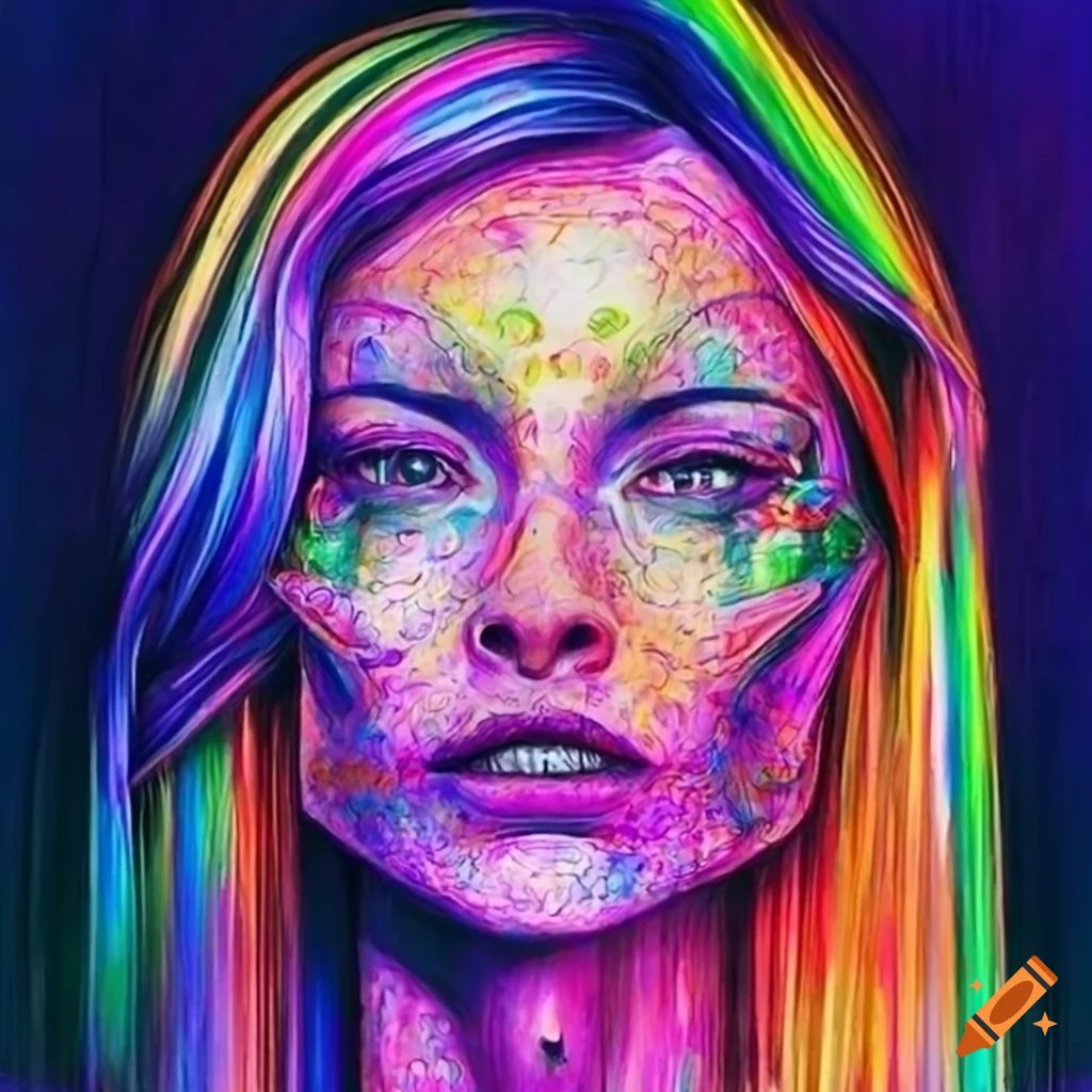 Detailed colorful pencil drawing of an intense emotional woman in ...