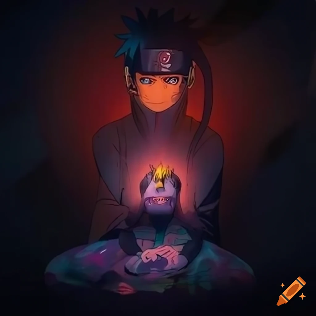 Naruto curating NFT art gallery in Konoha village on Craiyon