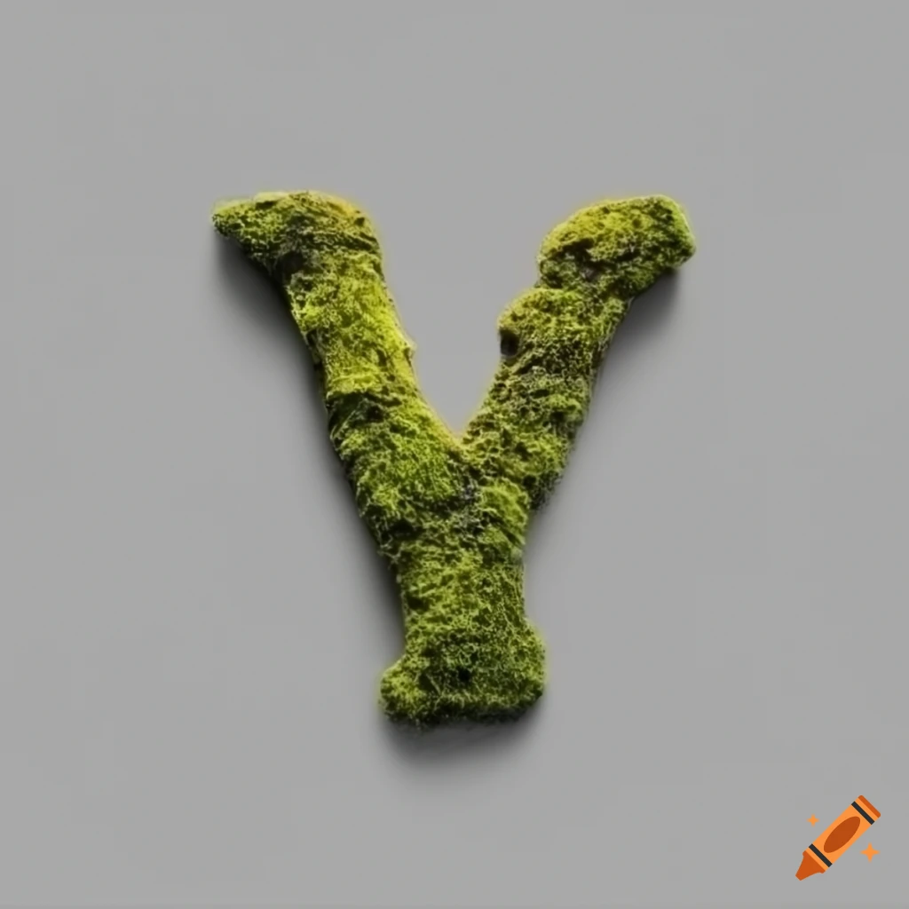 Moss-covered ancient stone with the letter M on white background on Craiyon