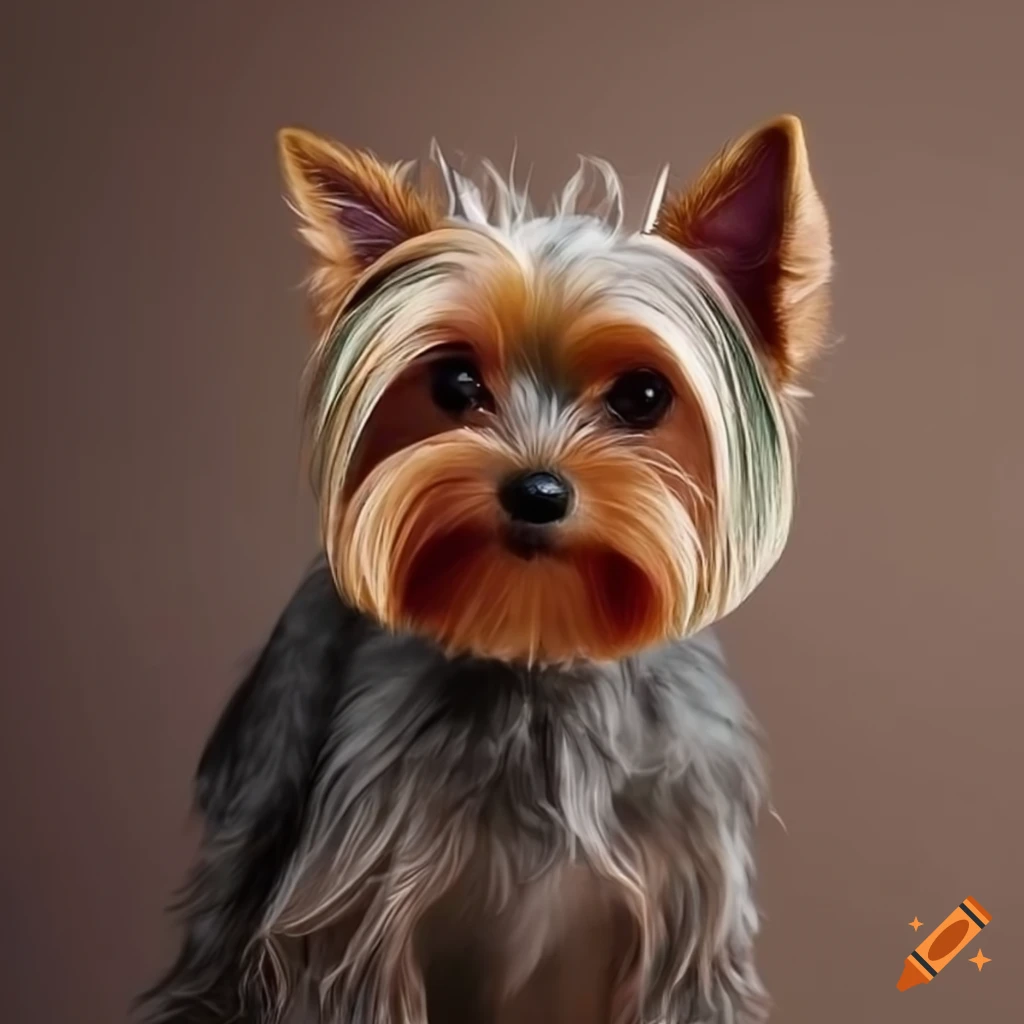 Hyper realistic yorkshire terrier on a brown backdrop on Craiyon