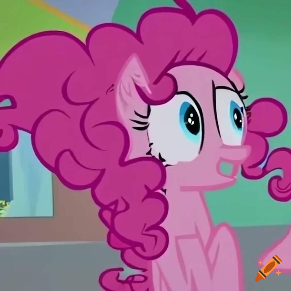 Pinkie Pie from My Little Pony in a distorted screenshot on Craiyon