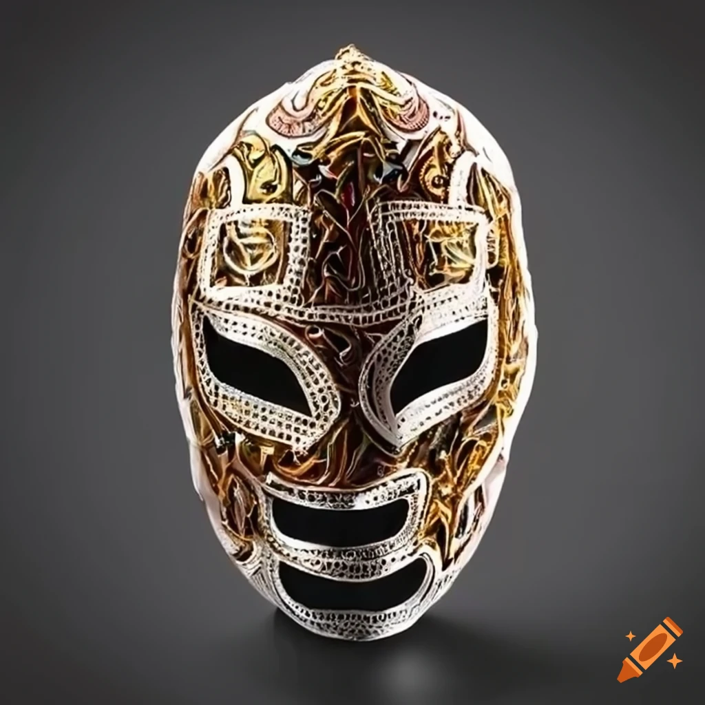 Lucha libre wrestling mask with detailed patterns and symbols on Craiyon