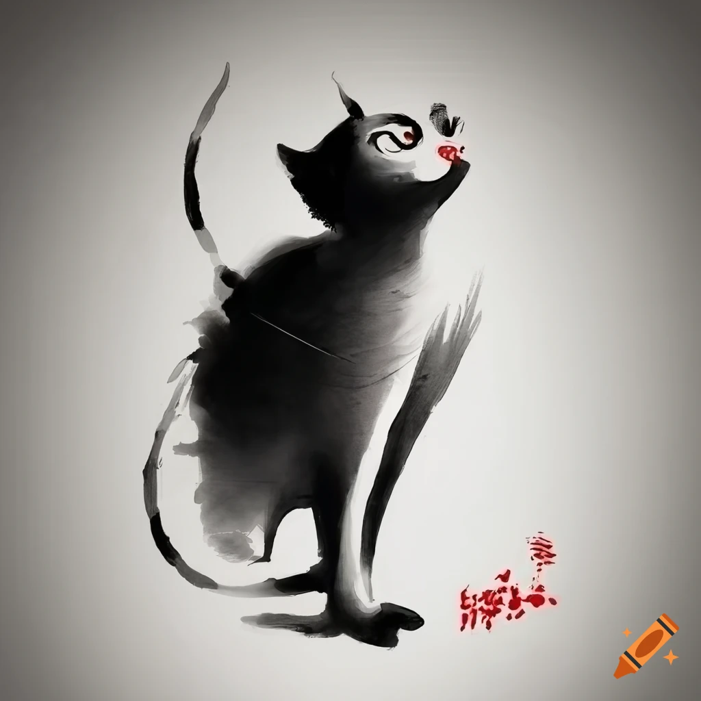 Chinese ink painting of a cat's figure on Craiyon