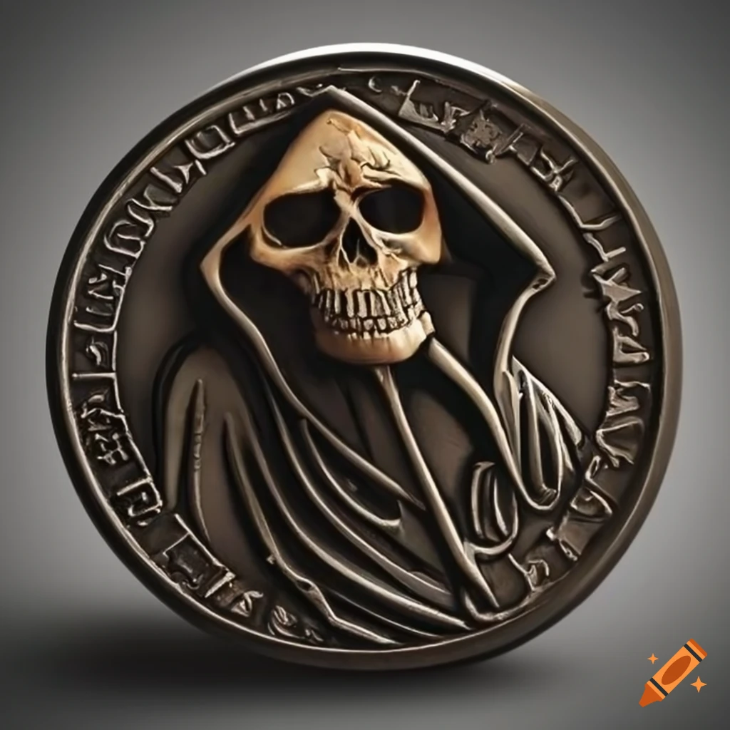 Historic coin design with the grim reaper in close-up on Craiyon