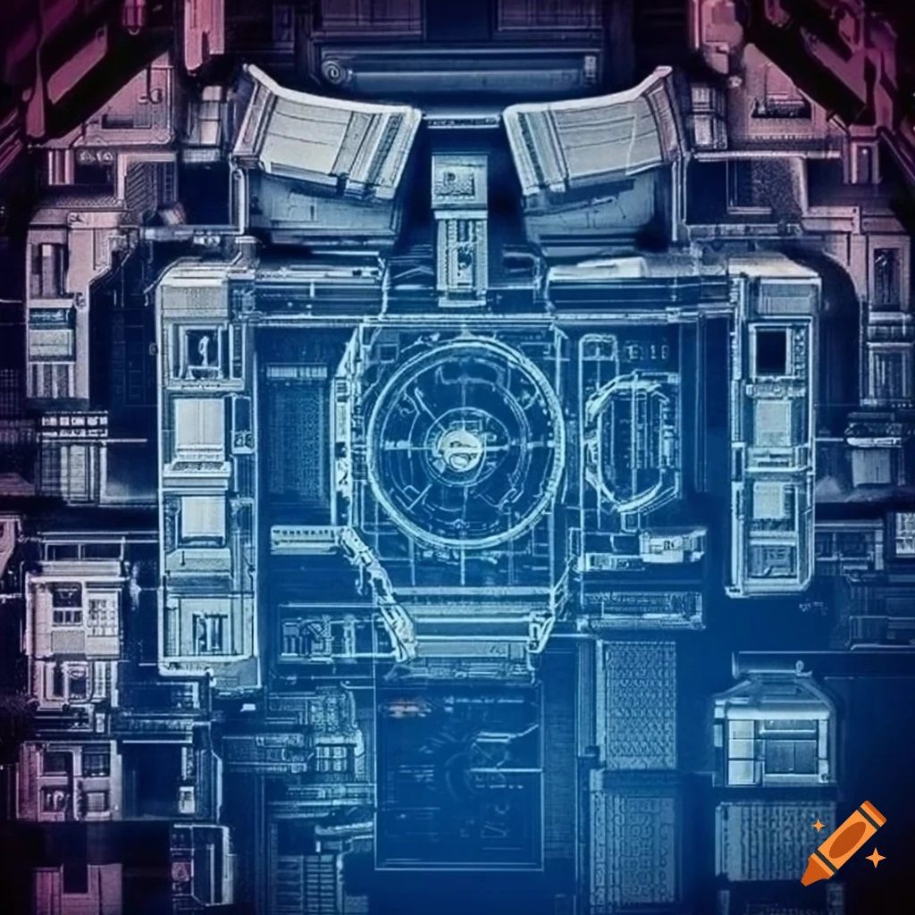 Detailed blueprint of a futuristic urban mech design on Craiyon