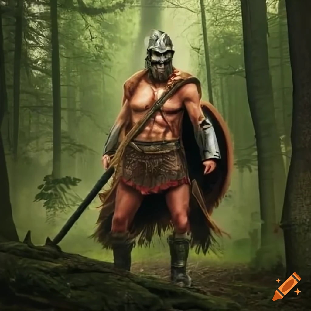 Gaul warrior in a forest at night on Craiyon