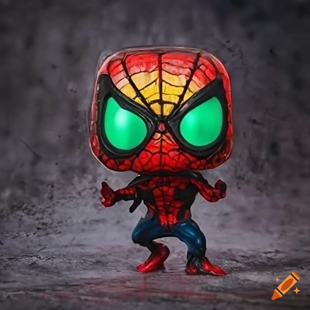 Colorful spider-man funko pop art with stained glass design on Craiyon