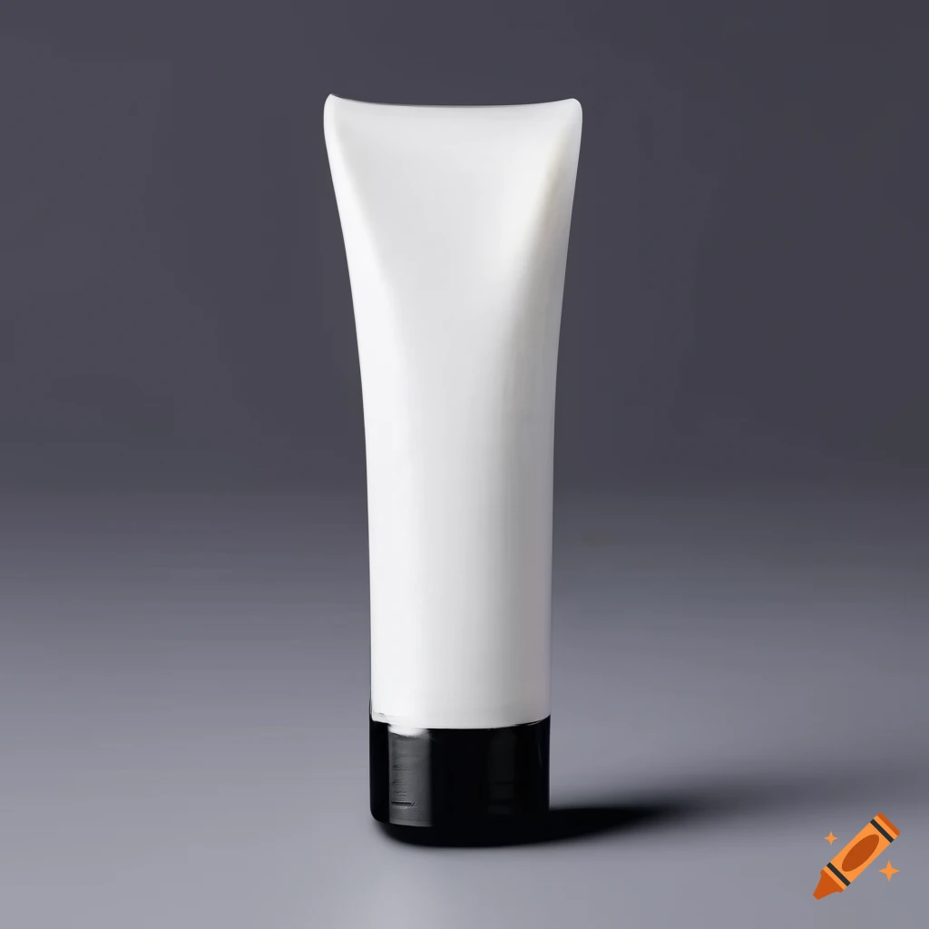 White cosmetics tube on black backdrop mockup on Craiyon