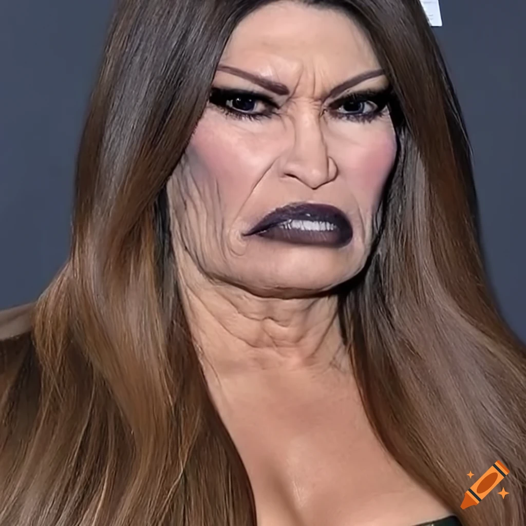 Angry exaggerated caricature of a woman with dark makeup and an ...