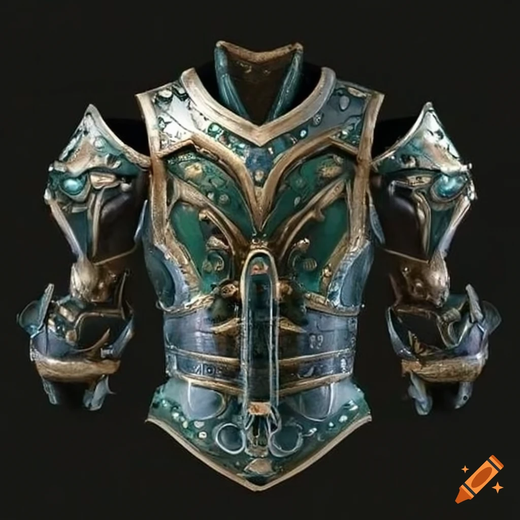 Adorned magic body armor front view on Craiyon