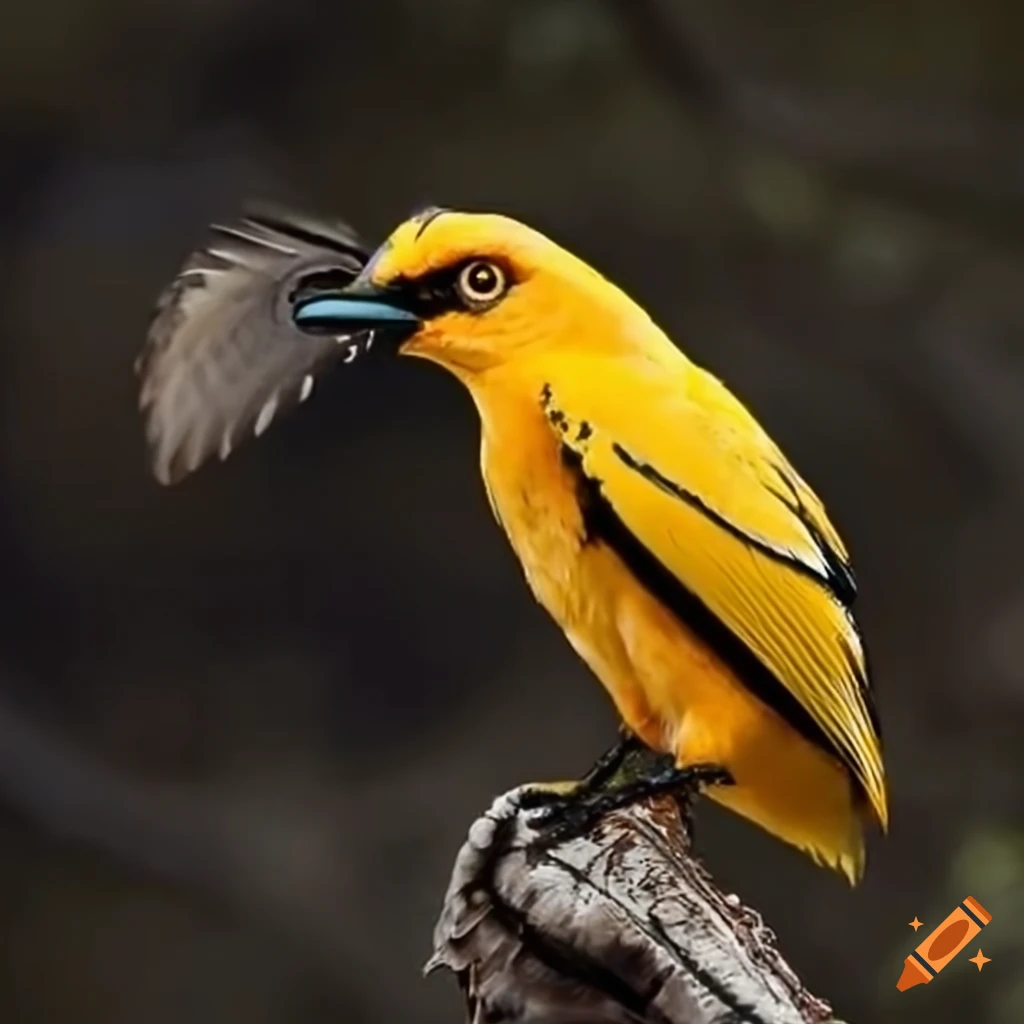 Brad marchant as a black and yellow bird fighting predators on Craiyon