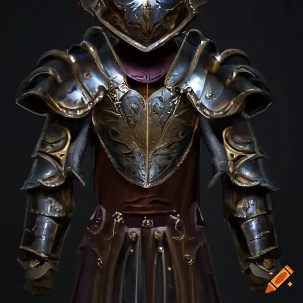 Front view of intricately designed magic armor on Craiyon