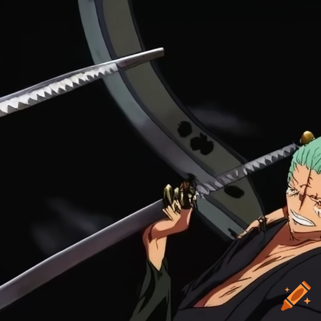 Zoro from One Piece fighting Ichigo from Bleach with swords on Craiyon