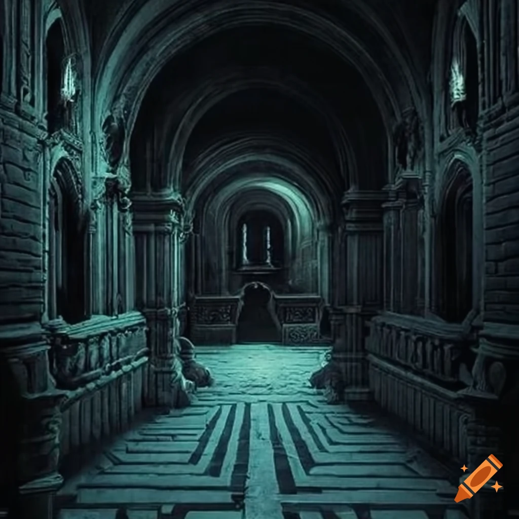 Dark hallways through a labyrinth on Craiyon