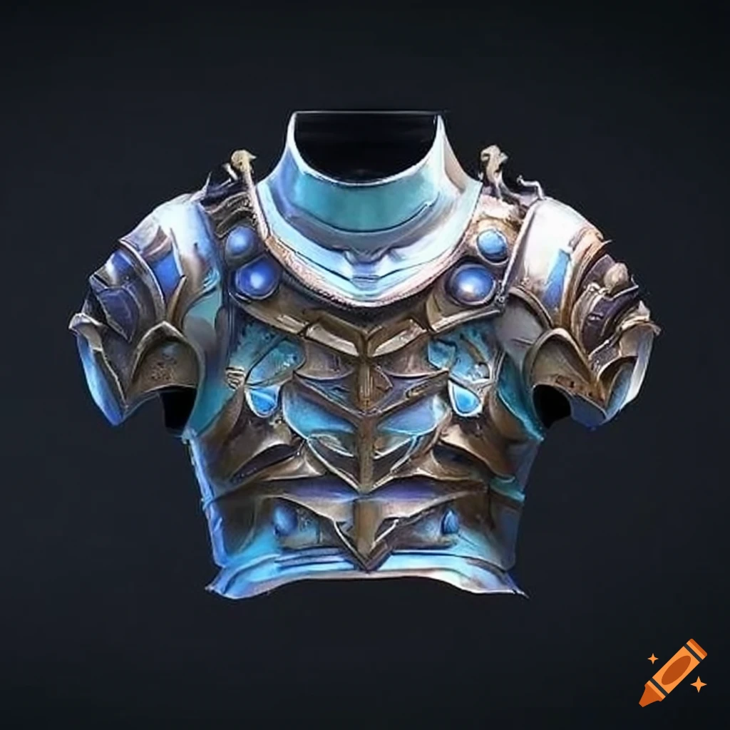 Close view of adorned magic body armor from the front on Craiyon