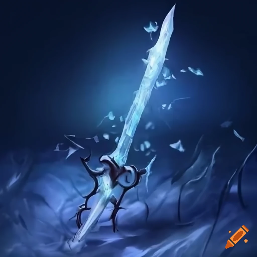 Ethereal ice sword with frost flowers on the hilt and crossguard on Craiyon